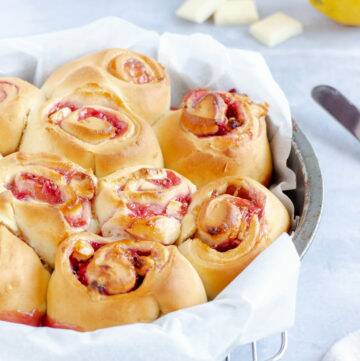 Lemon Raspberry Swirl Rolls - Crumbs and Corkscrews
